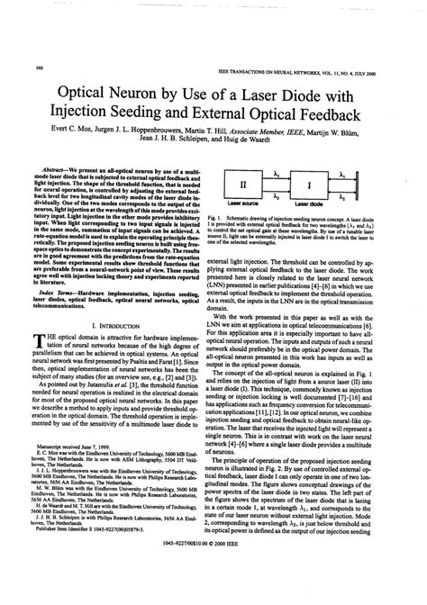 Pdf Optical Neuron By Use Of A Laser Diode With Injection Seeding And External Optical Feedback
