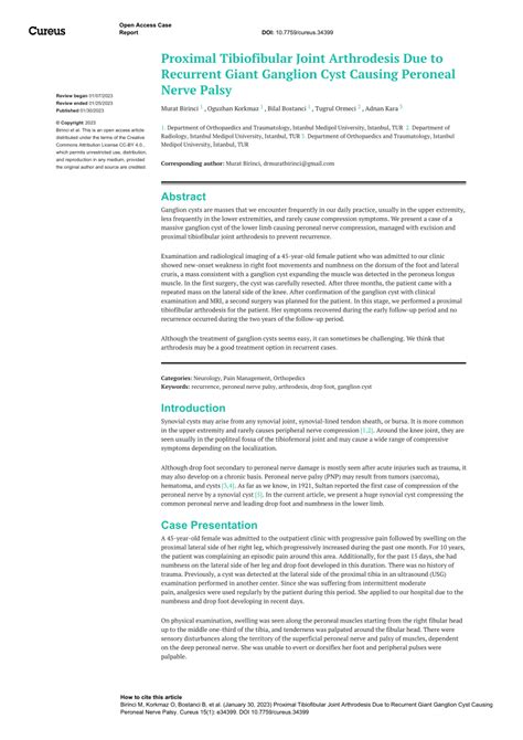 Pdf Proximal Tibiofibular Joint Arthrodesis Due To Recurrent Giant Ganglion Cyst Causing
