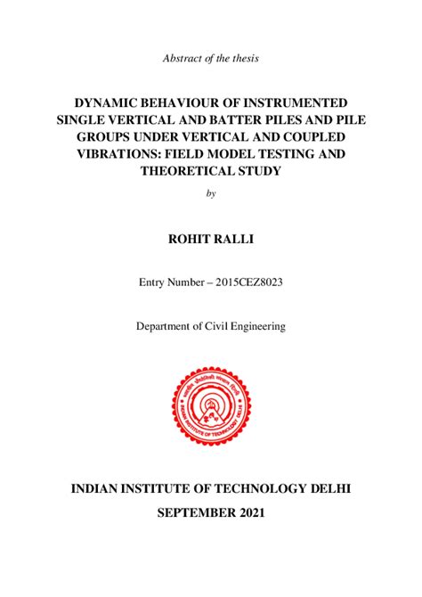 Pdf Abstract Of The Thesis Dynamic Behaviour Of Instrumented Single Vertical And Batter Piles