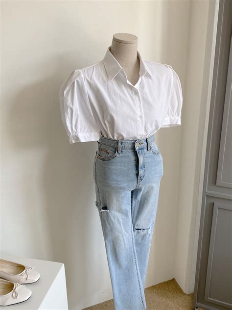 데일리블로썸 기획무배 제이 반팔 카라 퍼프 블라우스 위시버킷