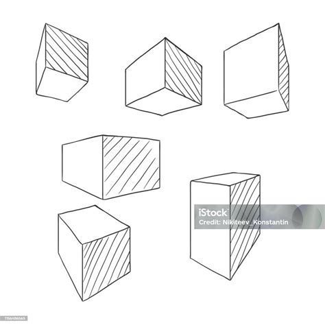 Cubes Desquisse Et Parallelepipeds Vector Outline Set Of Perspective