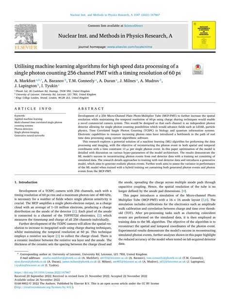 Pdf Utilising Machine Learning Algorithms For High Speed Data Processing Of A Single Photon