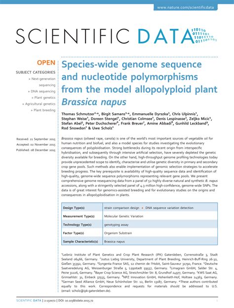 Pdf Species Wide Genome Sequence And Nucleotide Polymorphisms From The Model Allopolyploid
