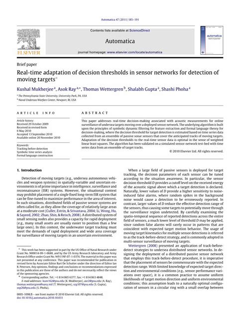 Pdf Real Time Adaptation Of Decision Thresholds In Sensor Networks For Detection Of Moving