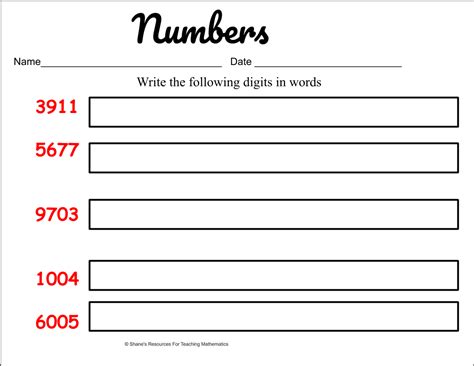 Writing Numbers Worksheet