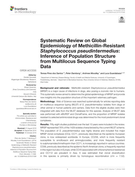 Pdf Systematic Review On Global Epidemiology Of Methicillin Resistant Staphylococcus