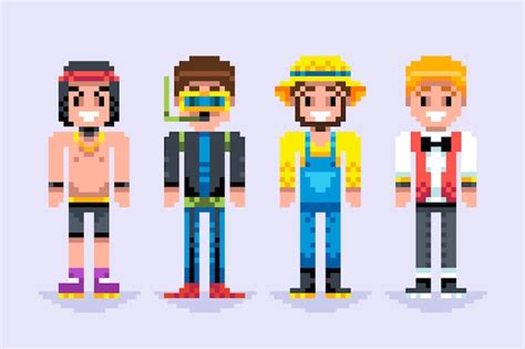 Coleção De Elementos De Personagem De Pixel Art De Design Plano Vetor