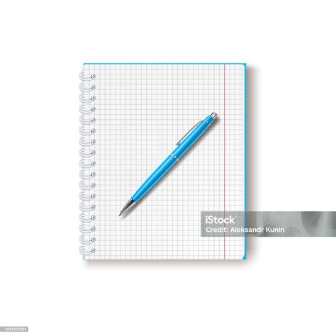 파란색 펜이 놓여있는 케이지의 노트북 플랫 평지 스타일의 학교 또는 사무실 테마에 벡터 격리 된 그림 계획 교육 및 시간 관리의 상징입니다 아이콘 펜에 대한 스톡 벡터 아트