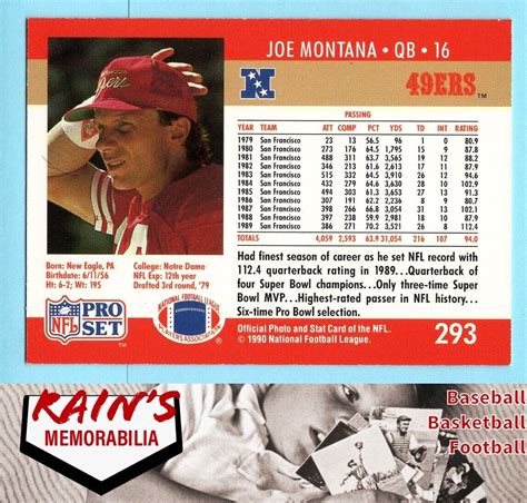 Joe Montana 1990 Pro Set 49ers 293 Ebay