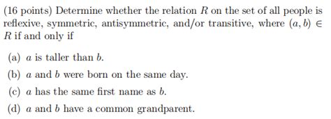 Solved 16 Points Determine Whether The Relation R On The Chegg Com