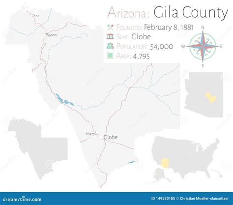 Map Of Gila County In Arizona Stock Vector Illustration Of Gila