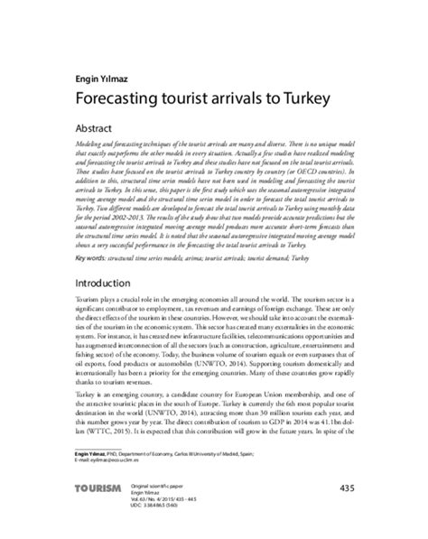 Pdf Forecasting Tourist Arrivals To Turkey