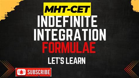 Indefinite Integration Class 12 Mht Cet Formulae Revise