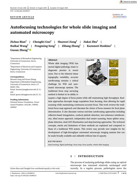 Pdf Autofocusing Technologies For Whole Slide Imaging And Automated Microscopy