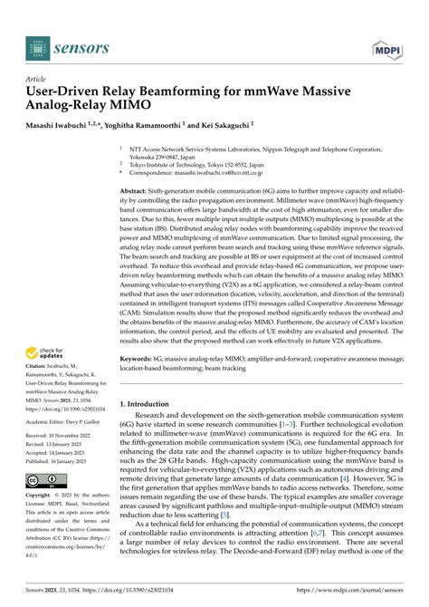 Pdf User Driven Relay Beamforming For Mmwave Massive Analog Relay Mimo