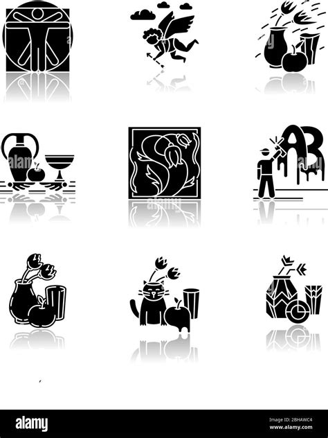 Art Movements Drop Shadow Black Glyph Icons Set Stock Vector Image And Art Alamy