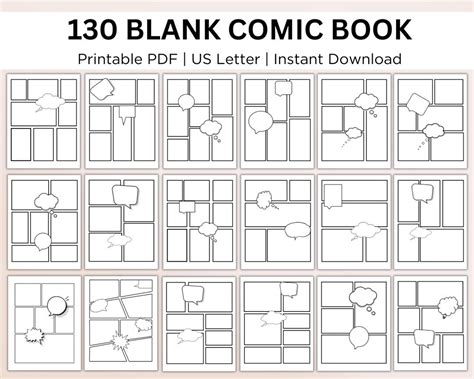 130 Blank Comic Book Template Printable Comic Drawing Book Comic