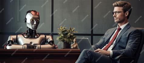Premium Ai Image Man And Ai Robot Awaiting Job Interview Ai Vs Human