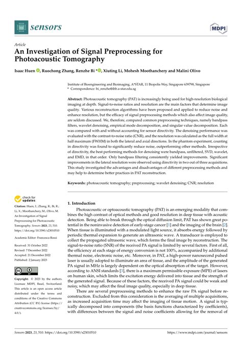 pdf an investigation of signal preprocessing for photoacoustic tomography