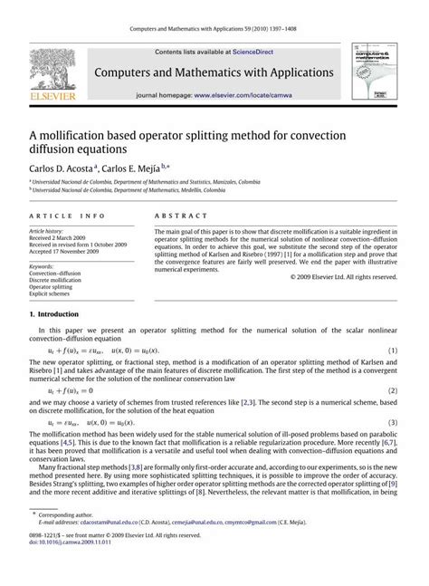pdf a mollification based operator splitting method for convection