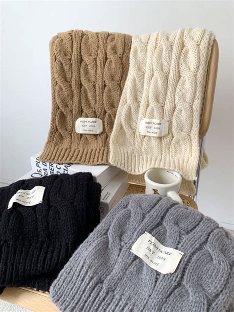 비마이뮤즈 당일출고4color 모던 스윗 니트 꽈배기 핸드메이드 패치 케이블 커플 롱 목도리