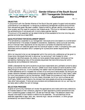 Fillable Online 2011 Transgender Scholarship Application Form Gender Alliance Fax Email