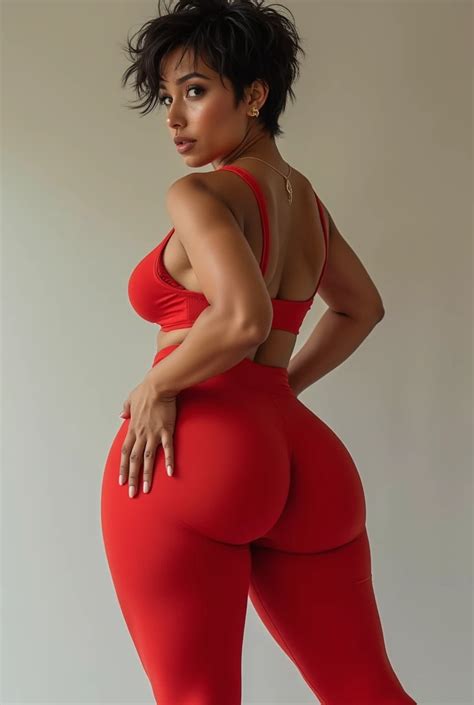 Latina Thicc Women With Yoga Pants Red With Red Sport Clothes With