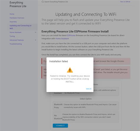 Issue With Everything Presence Lite Esphome Firmware Install Resphome