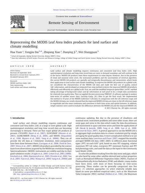 Pdf Reprocessing The Modis Leaf Area Index Products For Land Surface And Climate Modelling
