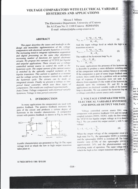 Pdf Voltage Comparators With Electrical Variable Hysteresis