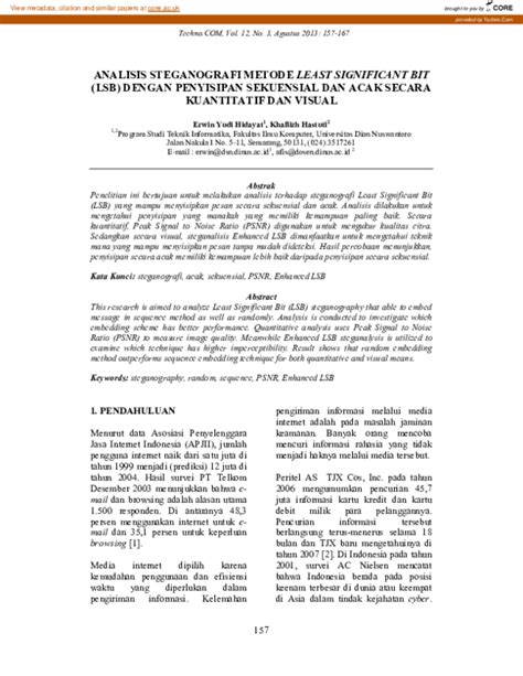 Pdf Analisis Steganografi Metode Least Significant Bit Lsb Dengan Penyisipan Sekuensial Dan