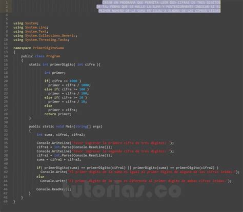 Funciones VisualStudio C Primer Digito De La Suma Tutorias Co