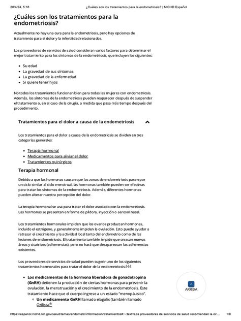8 ¿cuáles Son Los Tratamientos Para La Endometriosis Nichd Español Pdf