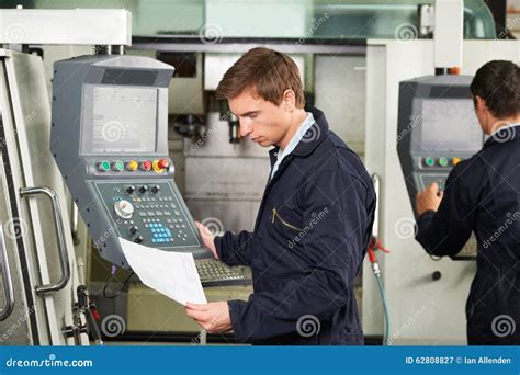 Engineer Operating Computerized Cutting Machine Stock Image Image Of