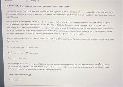 Solved 10 The T Test For Two Independent Samples