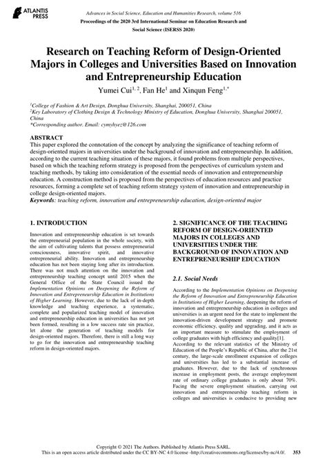 Pdf Research On Teaching Reform Of Design Oriented Majors In Colleges And Universities Based