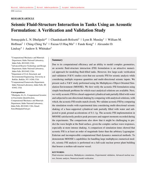Pdf Seismic Fluid Structure Interaction In Tanks Using An Acoustic