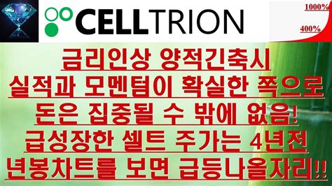주식투자 셀트리온금리인상 양적긴축시실적과 모멘텀이 확실한 쪽으로돈은 집중될 수 밖에 없음급성장한 셀트 주가는 4년전년봉차트를 보면 급등나올자리 Youtube