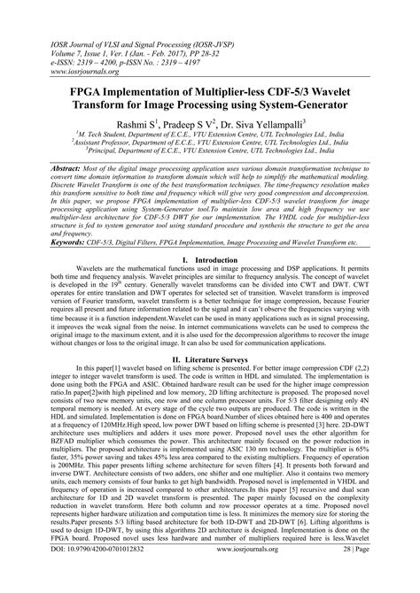 Fpga Implementation Of Multiplier Less Cdf 53 Wavelet Transform For Image Processing Using
