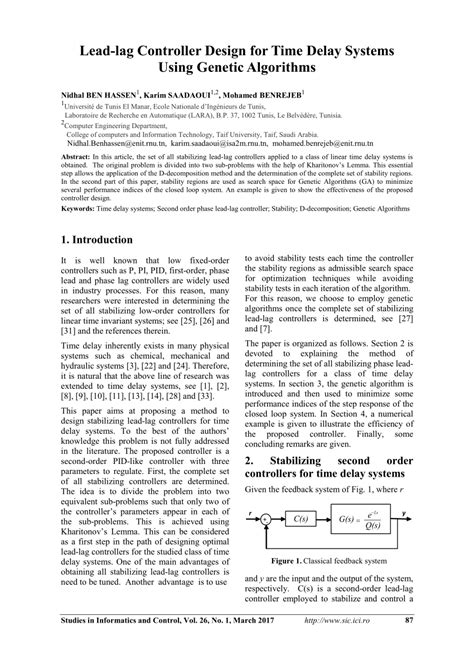 Pdf Lead Lag Controller Design For Time Delay Systems Using Genetic Algorithms