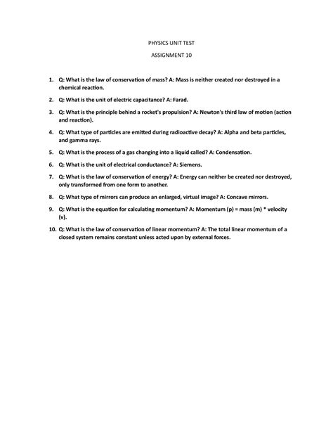 Physics UNIT TEST Unit Test PHYSICS UNIT TEST ASSIGNMENT Q What Is The Law Of Studocu