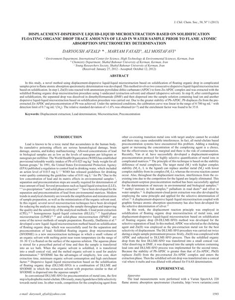 Pdf Displacement Dispersive Liquid Liquid Microextraction Based On Solidification Floating