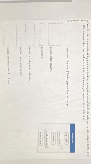 Complete The Sentences Describing Membrane Lipids By Chegg
