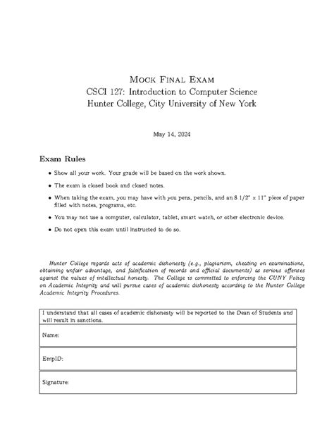 Spring24 Mock Exam Mock Final Exam Csci 127 Introduction To Computer