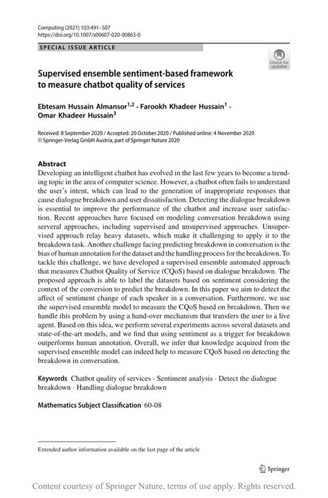 Supervised Ensemble Sentiment Based Framework To Measure Chatbot Quality Of Services Request PDF