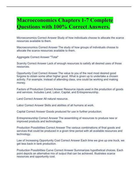 Macroeconomics Chapters Complete Questions With Correct Answers Macroeconomics