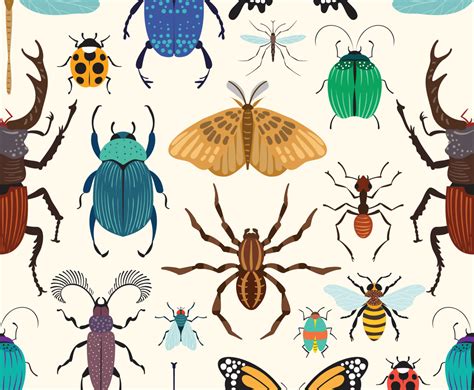 Various Insect And Bugs Doodle Seamless Pattern Vector Art And Graphics