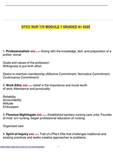 Dtcc Nur 170 Module 1 Graded A 2025 Nur 170 Stuvia Us