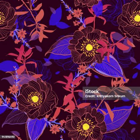 아름 다운 피 식물 아름 다운 손 그리기 라인 꽃 원활한 패턴 모티브 무작위 벡터 텍스처입니다 패션 패브릭과 함께 모든 인쇄 스케치 무료 손 스타일 그리기에 대한 스톡 벡터