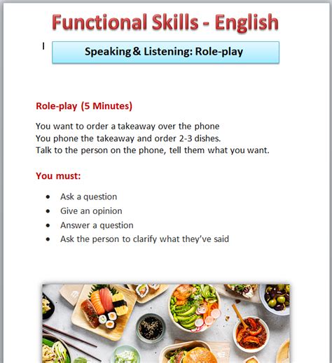 Functional Skills English Literacy Speaking Listening Assessment Task Roleplay Teaching